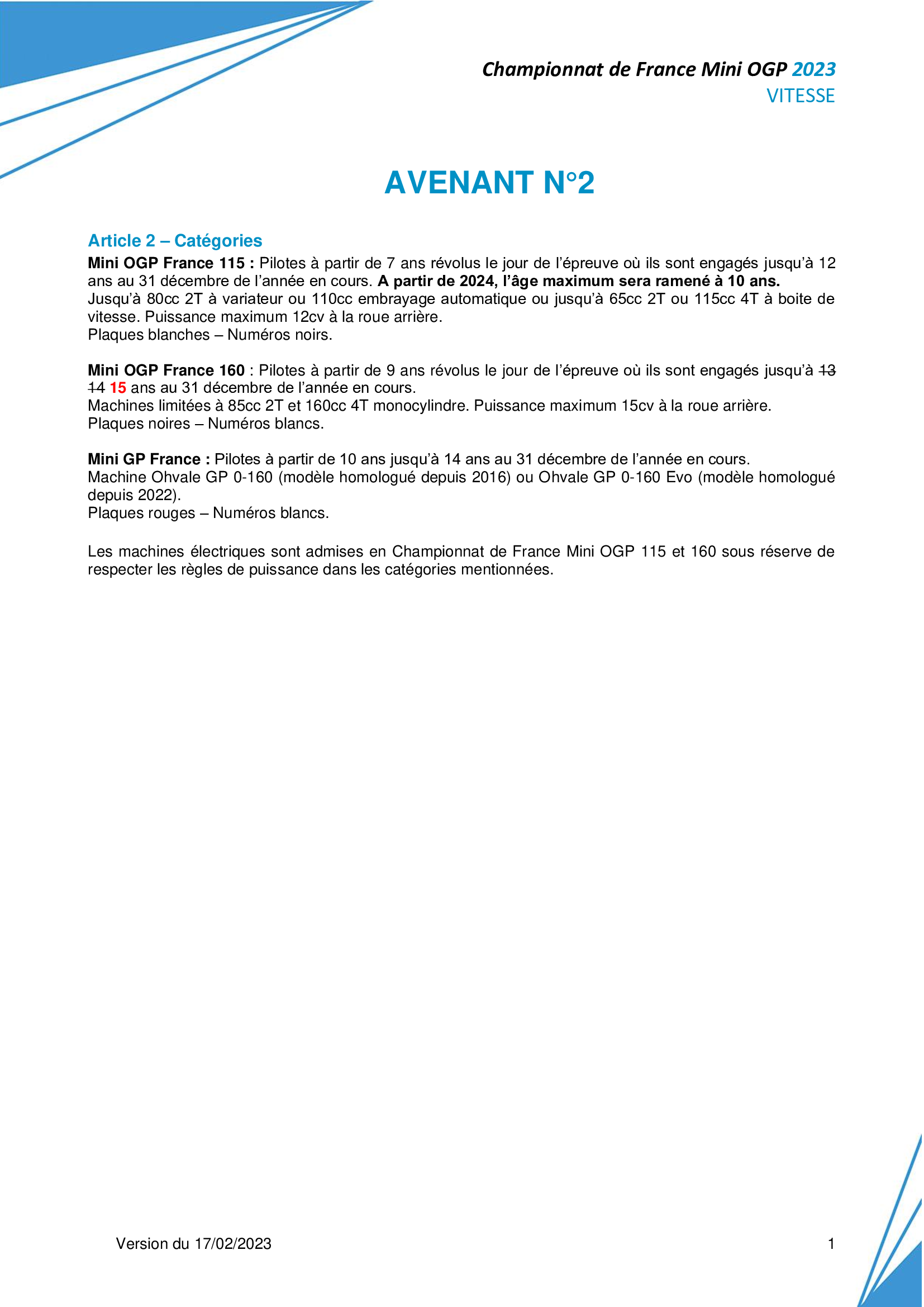 Mini OGP - Avenant n°2 | FFMoto